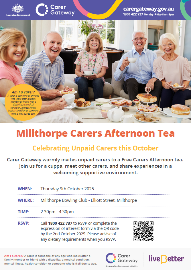 Carer’s Month Special Afternoon Tea – Millthorpe NSW | National Carers Week